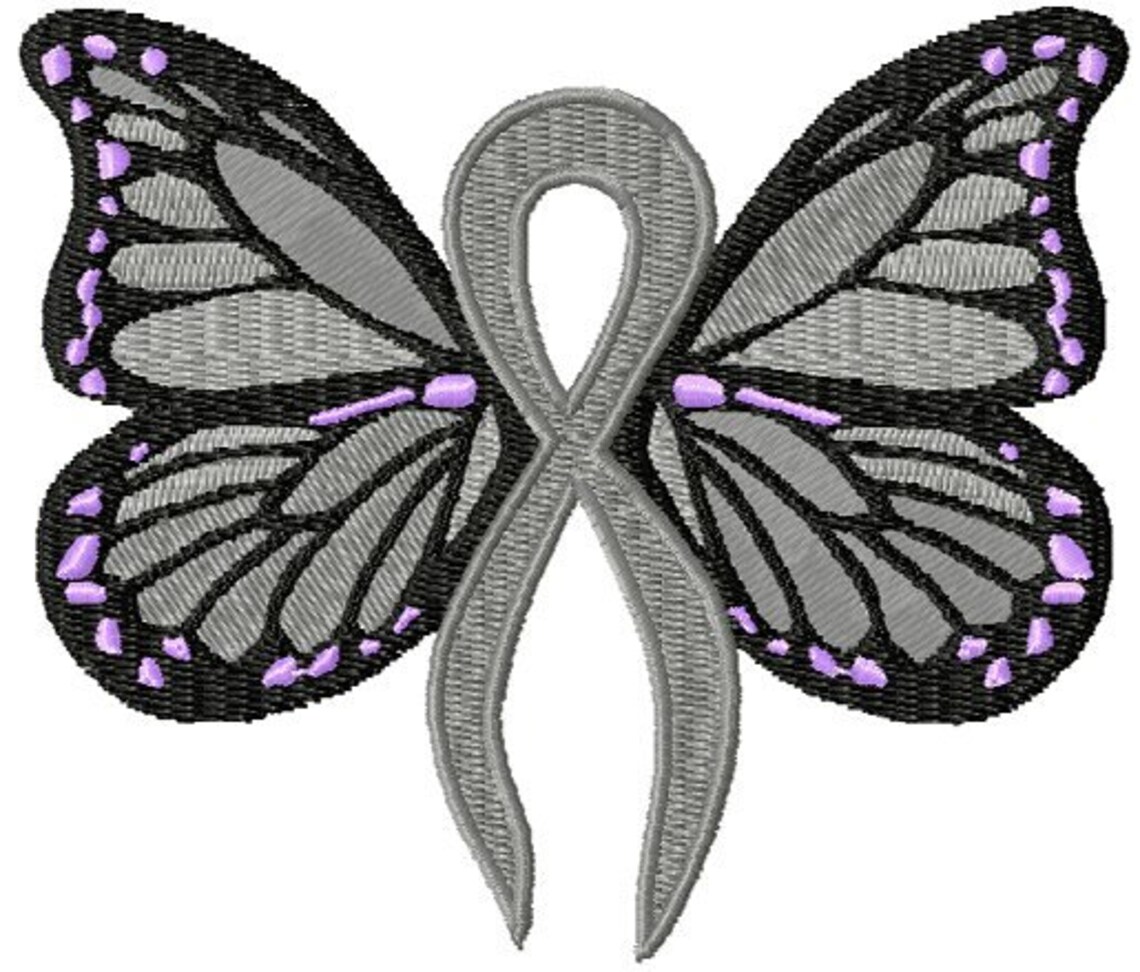 Gray Ribbon Butterfly Custom Embroidery Digitized Embroidery - Etsy