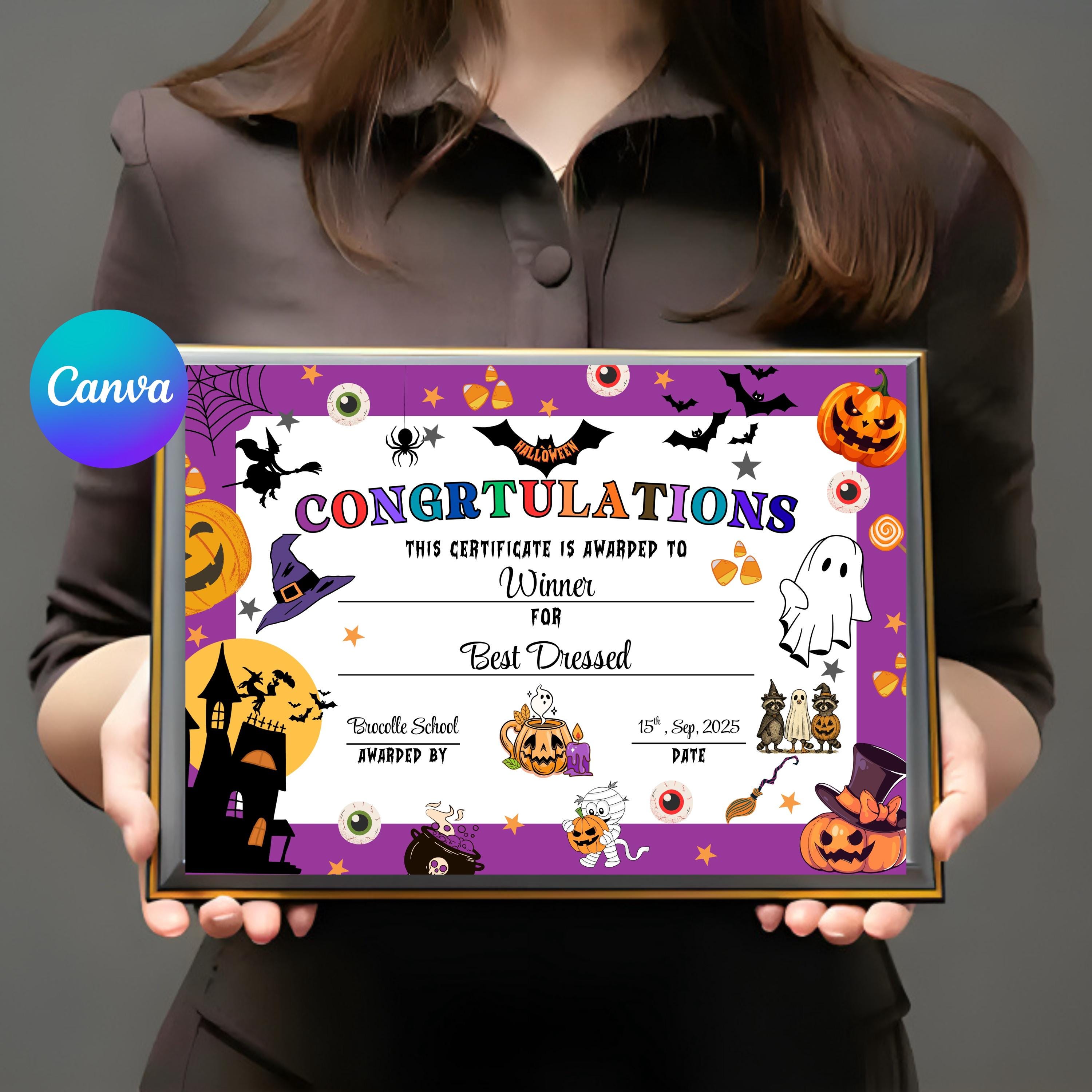 Editable Halloween Costume Award Certificate (digital Download) - Etsy