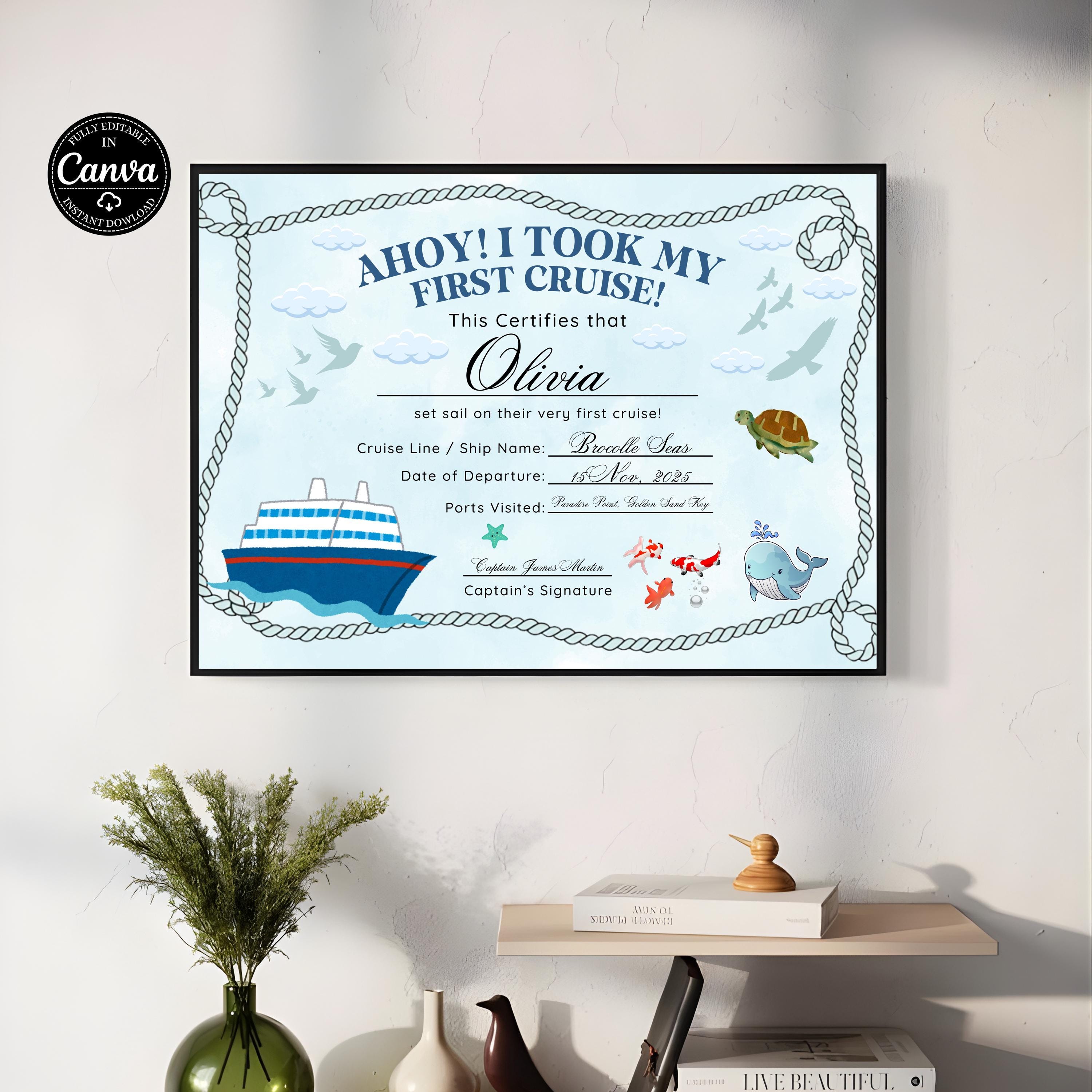 Editable First Cruise Certificate: Printable Kids Cruise Keepsake ...