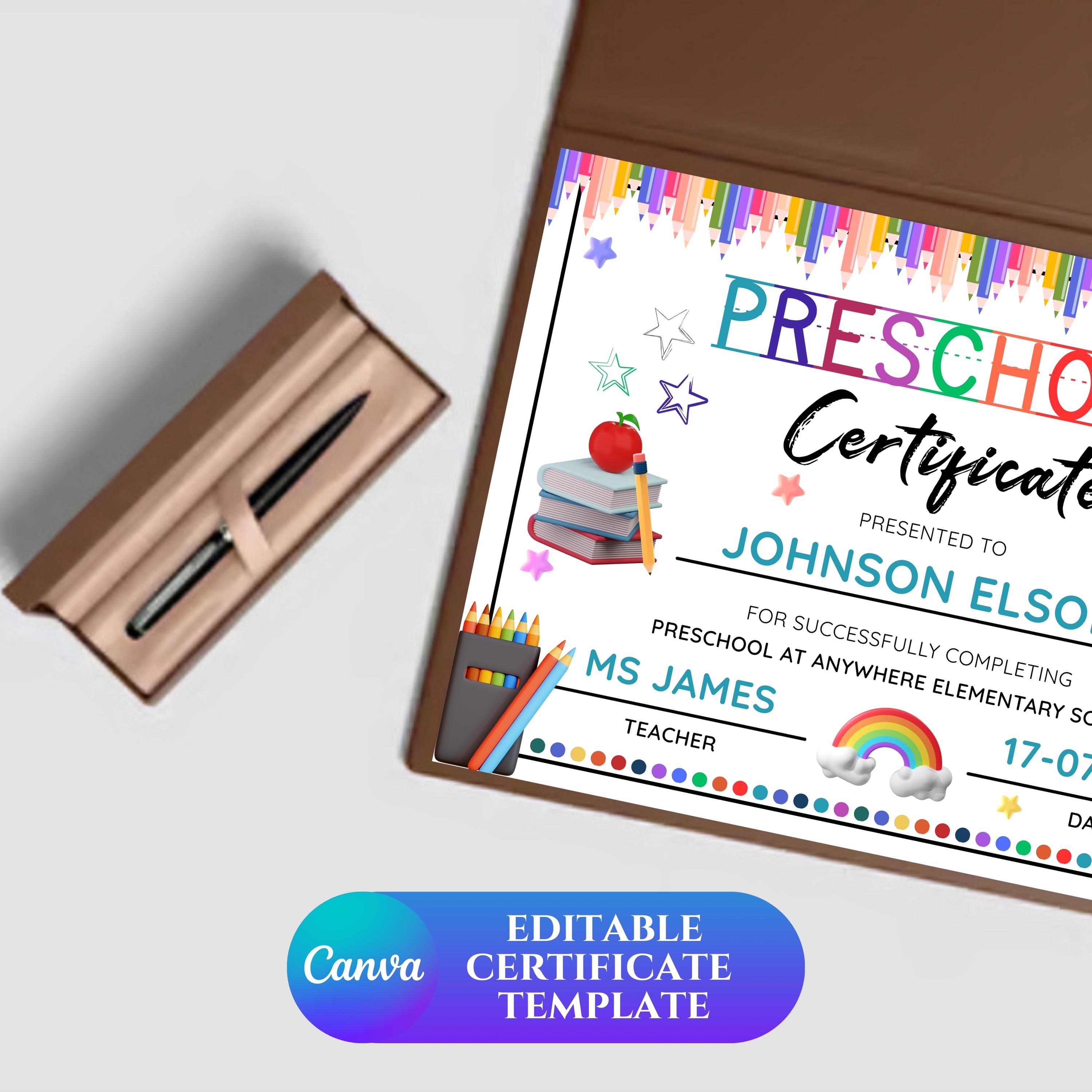 Editable Preschool Certificate: Printable Kindergarten Diploma (canva ...