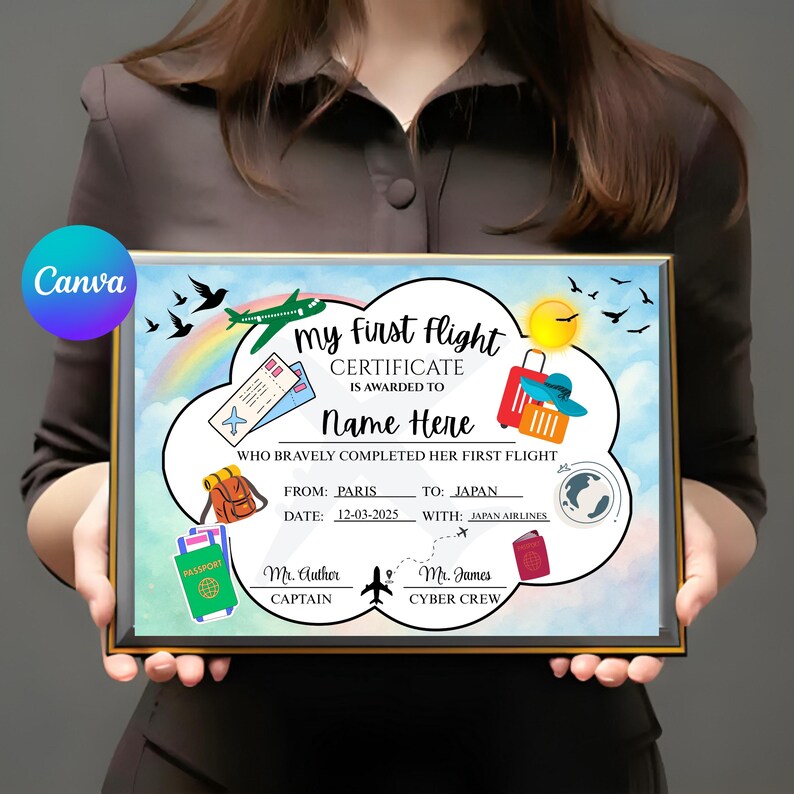 Editable My First Flight Certificate Template, Printable Baby Flight ...