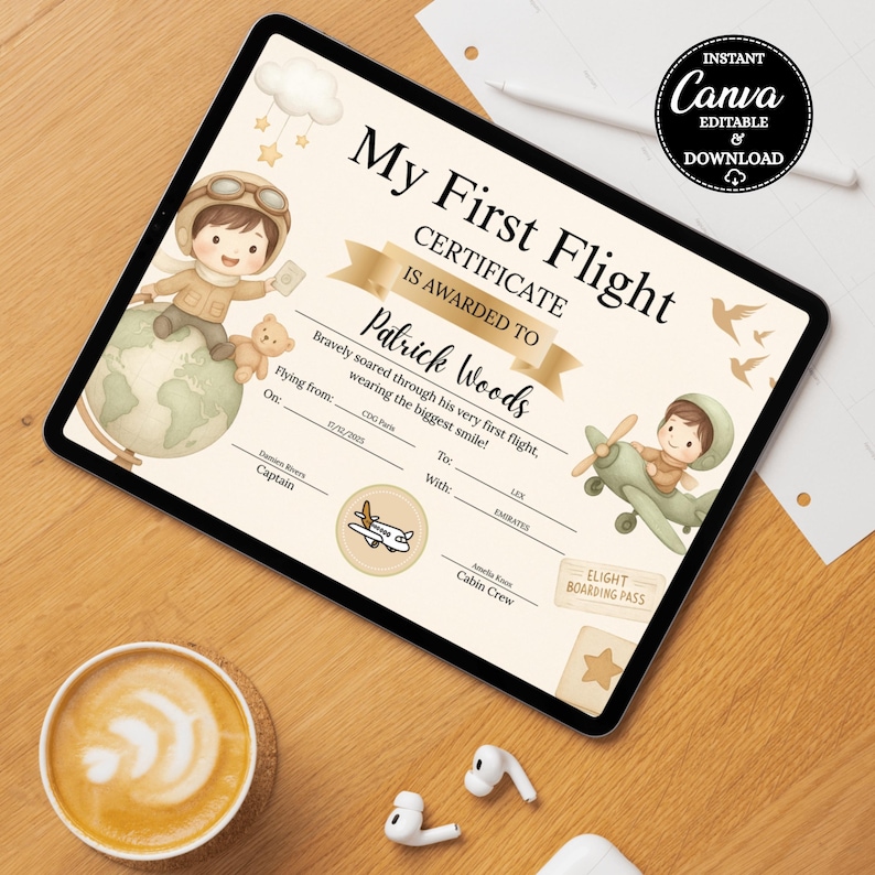 My First Flight Certificate for Kids - Editable Travel Keepsake, Flight ...