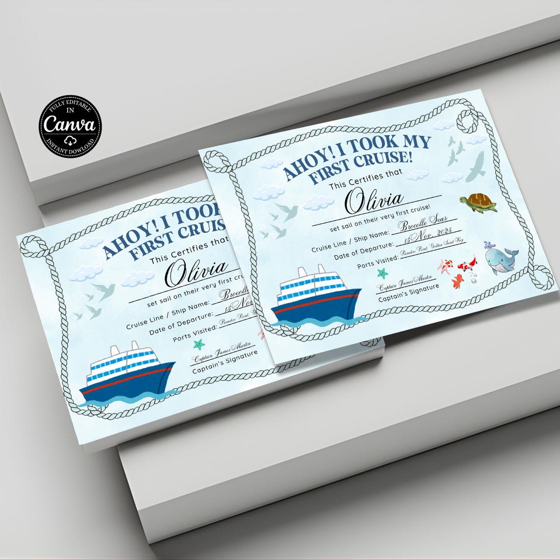 Editable First Cruise Certificate: Printable Kids Cruise Keepsake ...