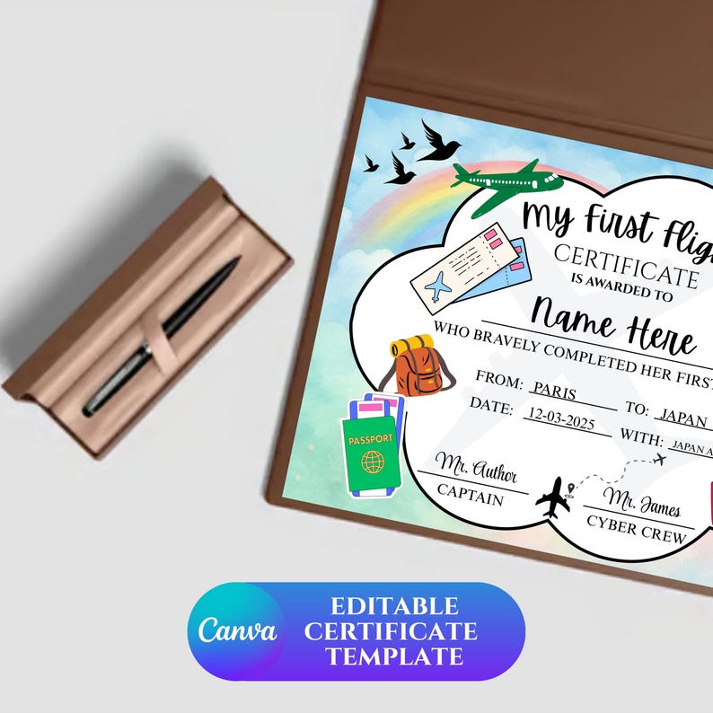 Editable My First Flight Certificate Template, Printable Baby Flight ...