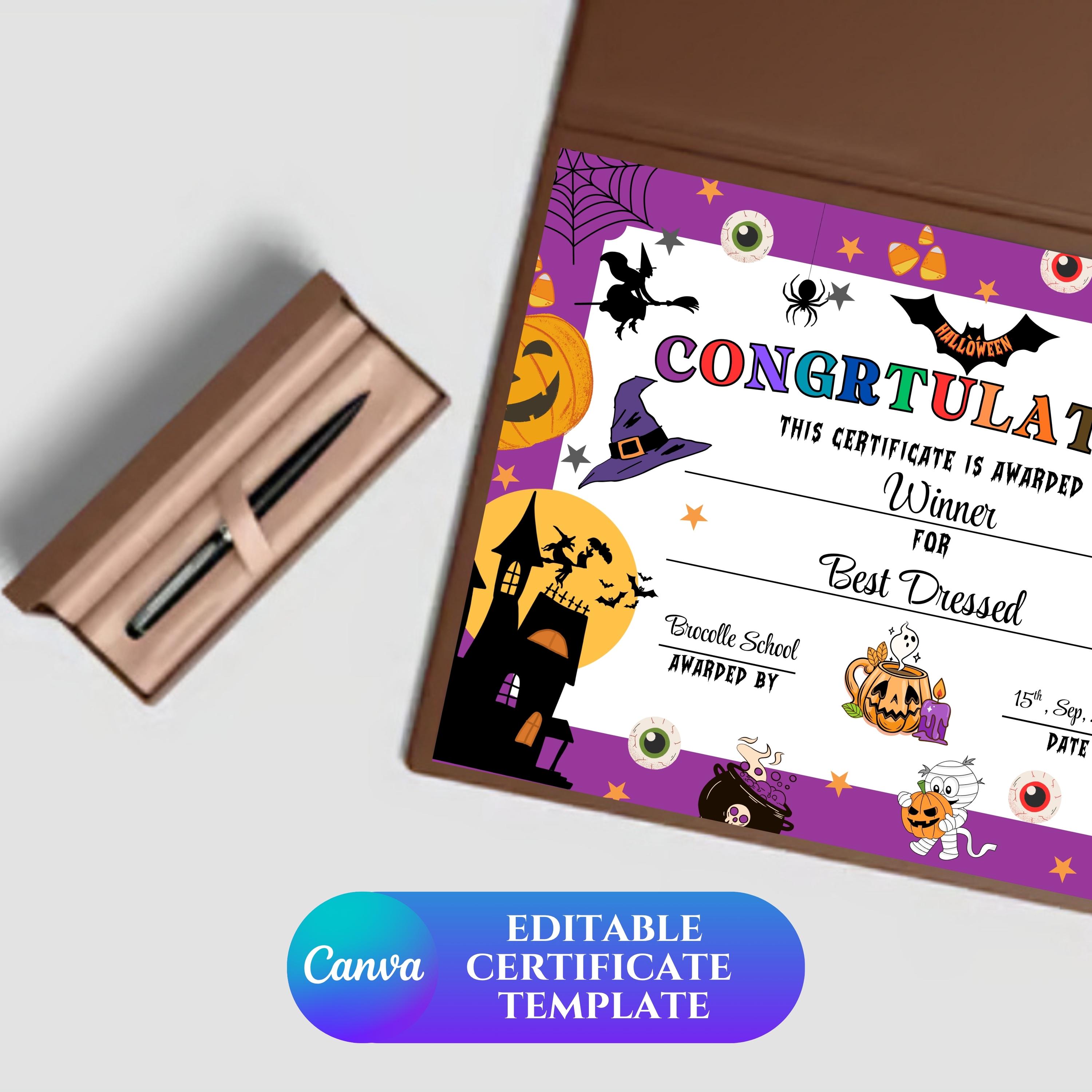 Editable Halloween Costume Award Certificate (digital Download) - Etsy