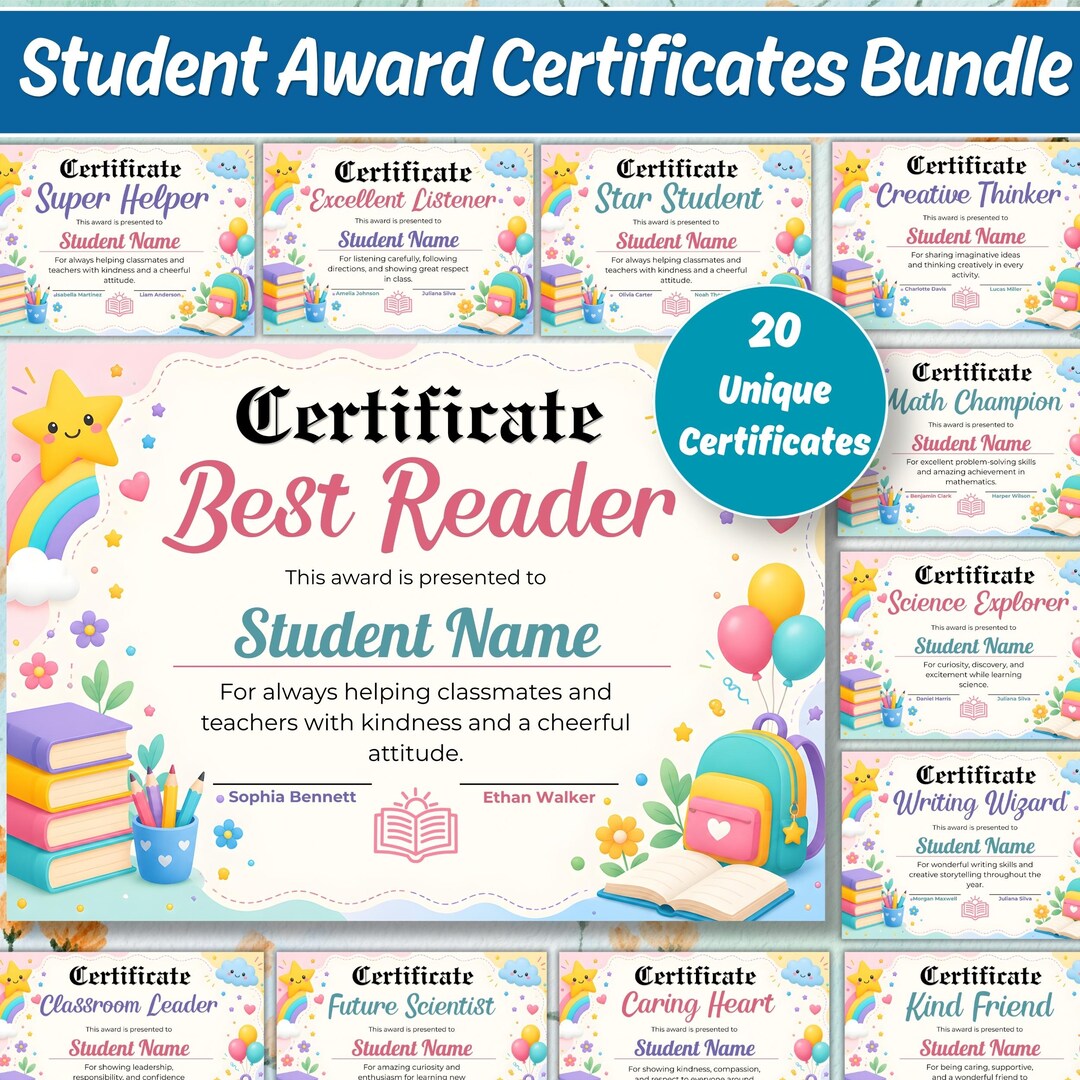 Printable Classroom Certificates Bundle, Editable Student Awards ...