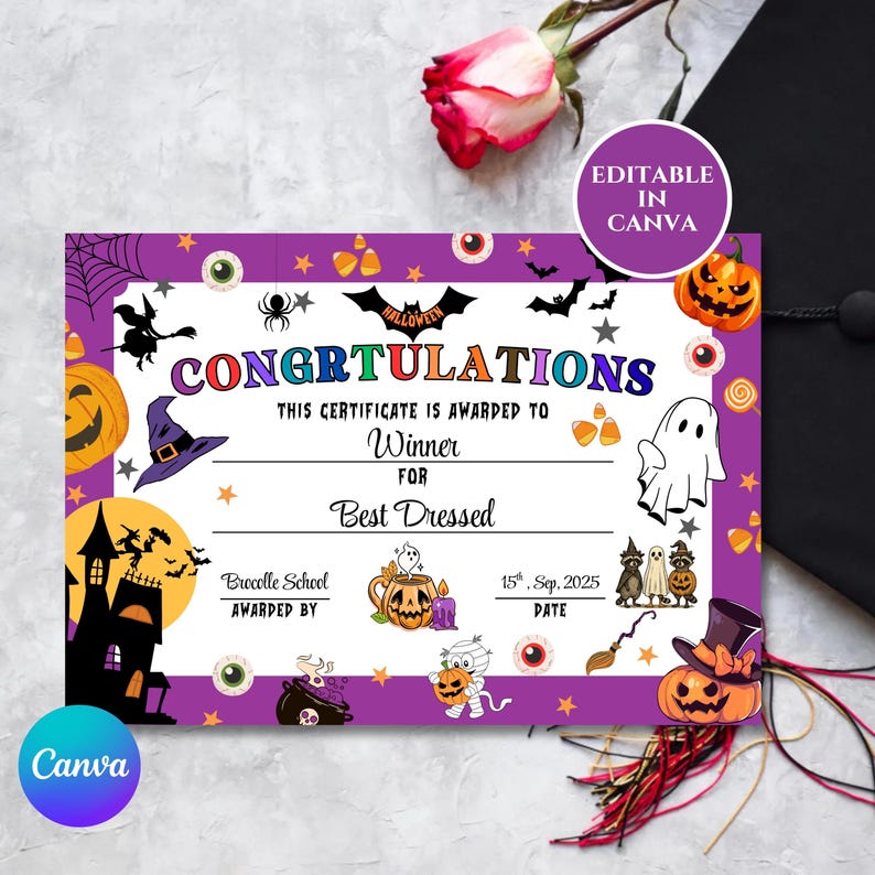 Editable Halloween Costume Award Certificate (digital Download) - Etsy