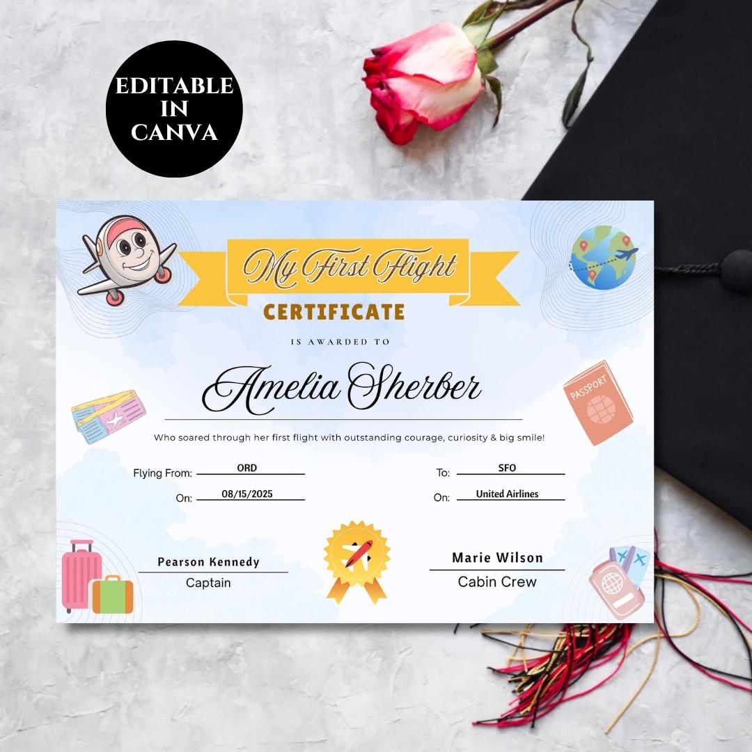 First Flight Certificate: Customizable Baby Travel Keepsake (instant ...