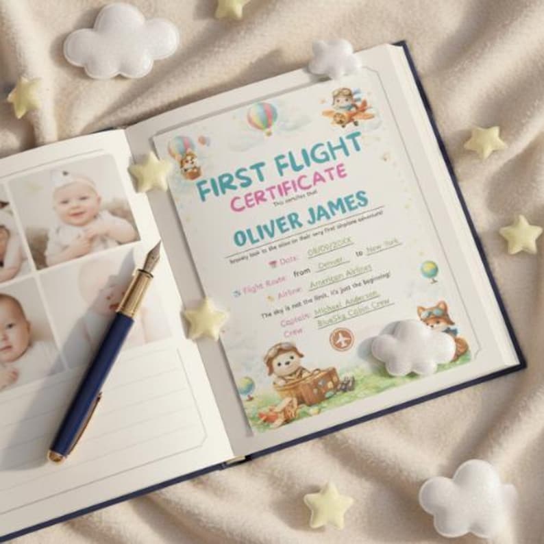 Editable First Flight Certificate Kids Travel Keepsake Baby's First ...