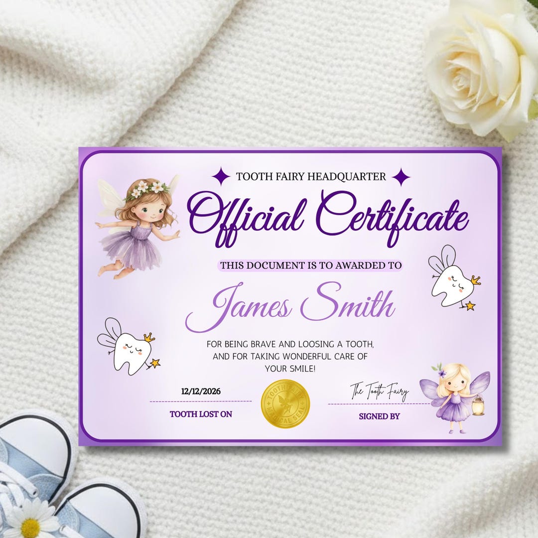 Editable Tooth Fairy Certificate Template Printable, First Lost Tooth ...