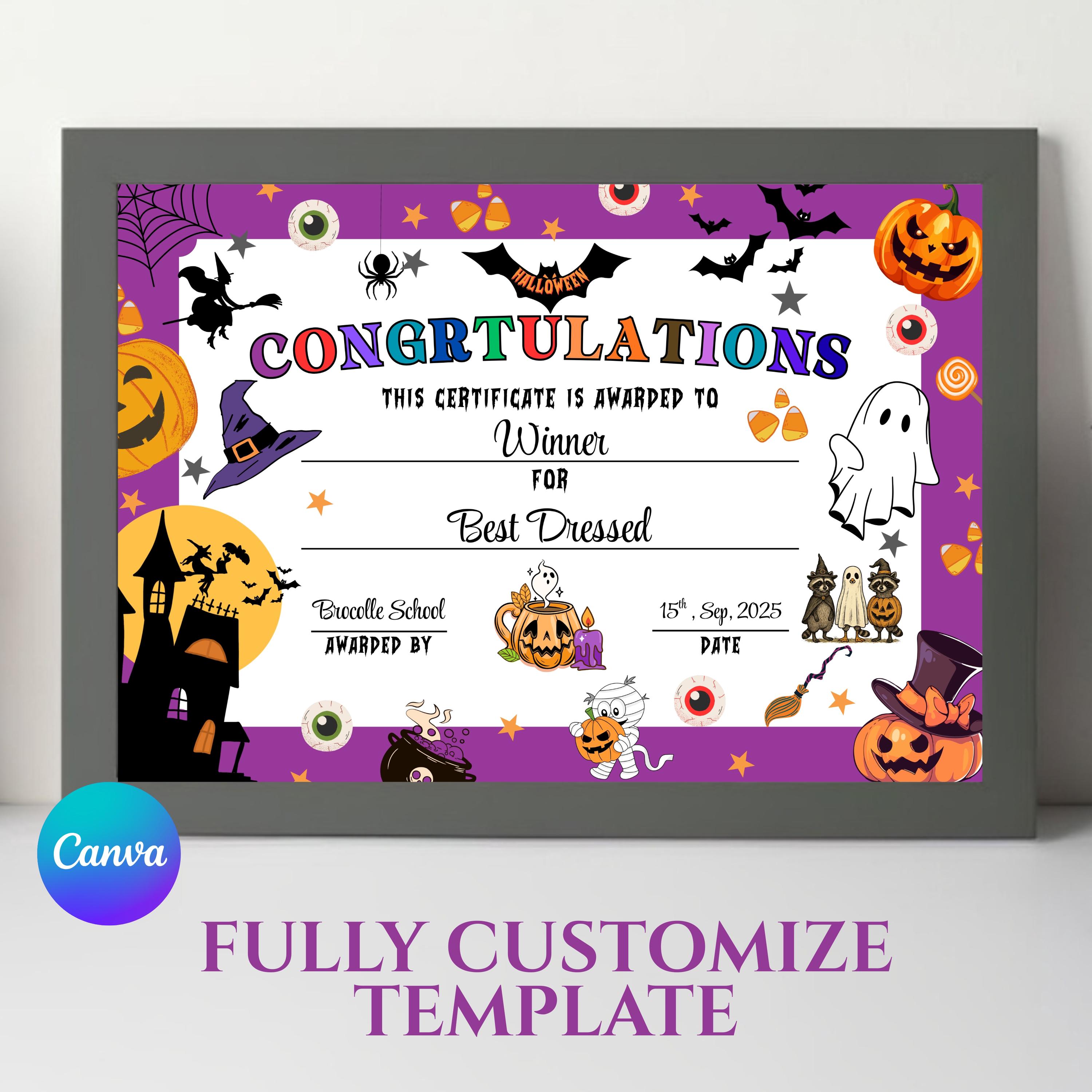 Editable Halloween Costume Award Certificate (digital Download) - Etsy
