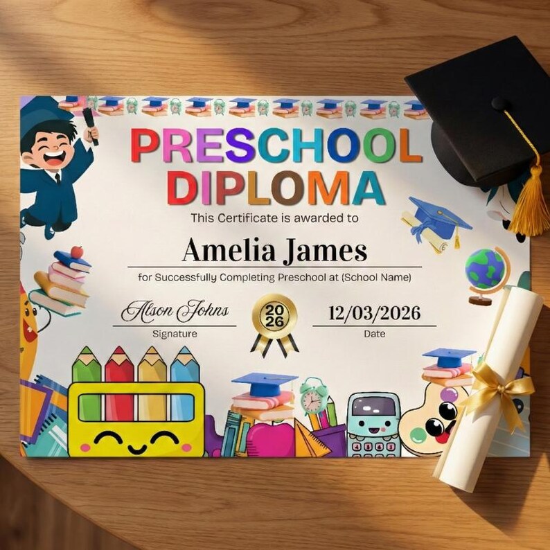 Preschool Graduation Certificate Template, Printable Kids Diploma Award ...