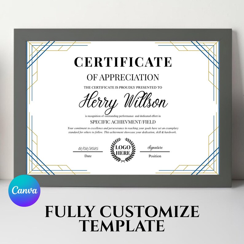 Editable Appreciation Certificate Template: Printable Recognition and ...