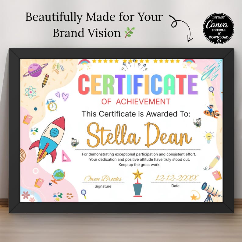 Editable Certificate of Achievement Space Theme Student Award Printable ...