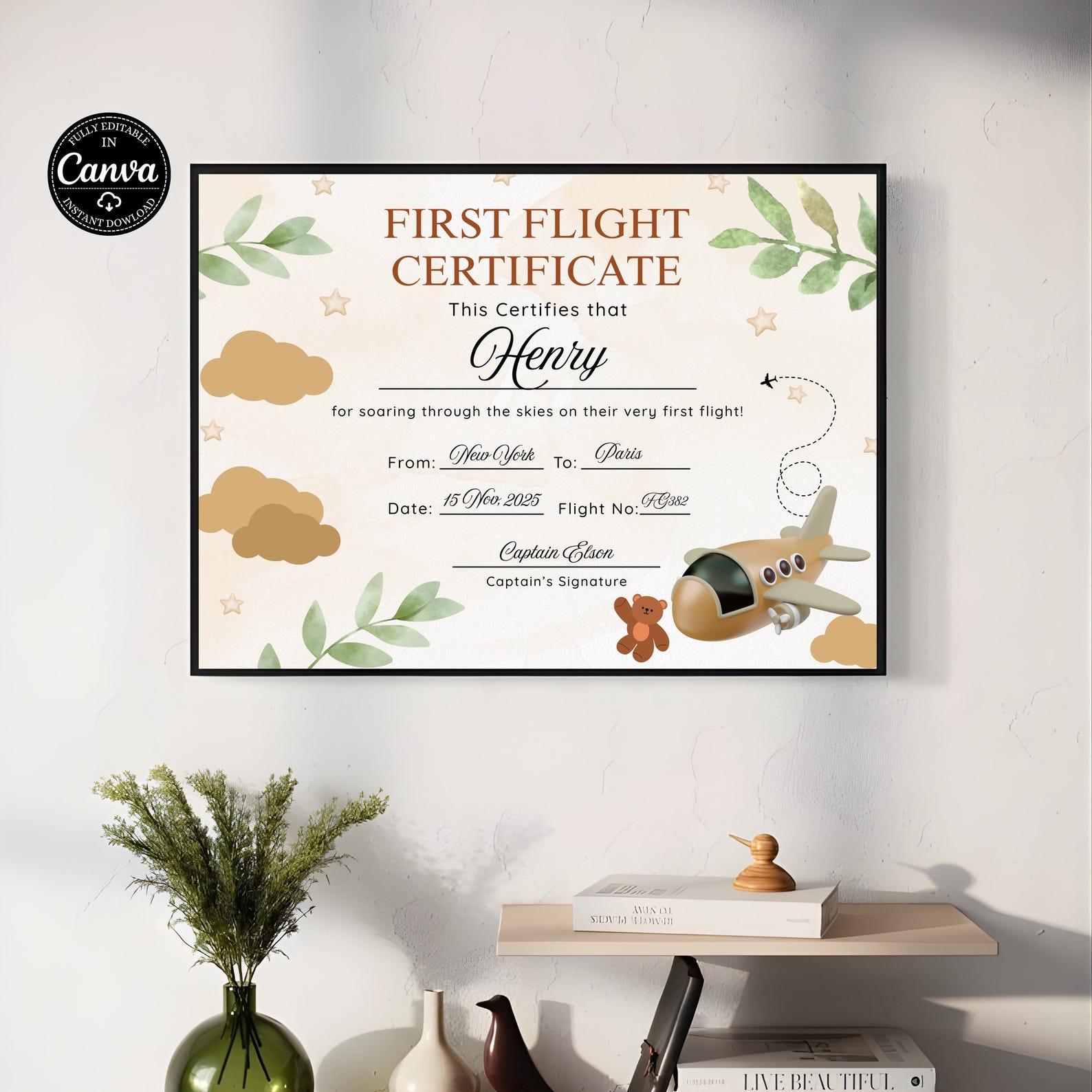 First Flight Certificate Template – Editable Kids Travel Milestone ...