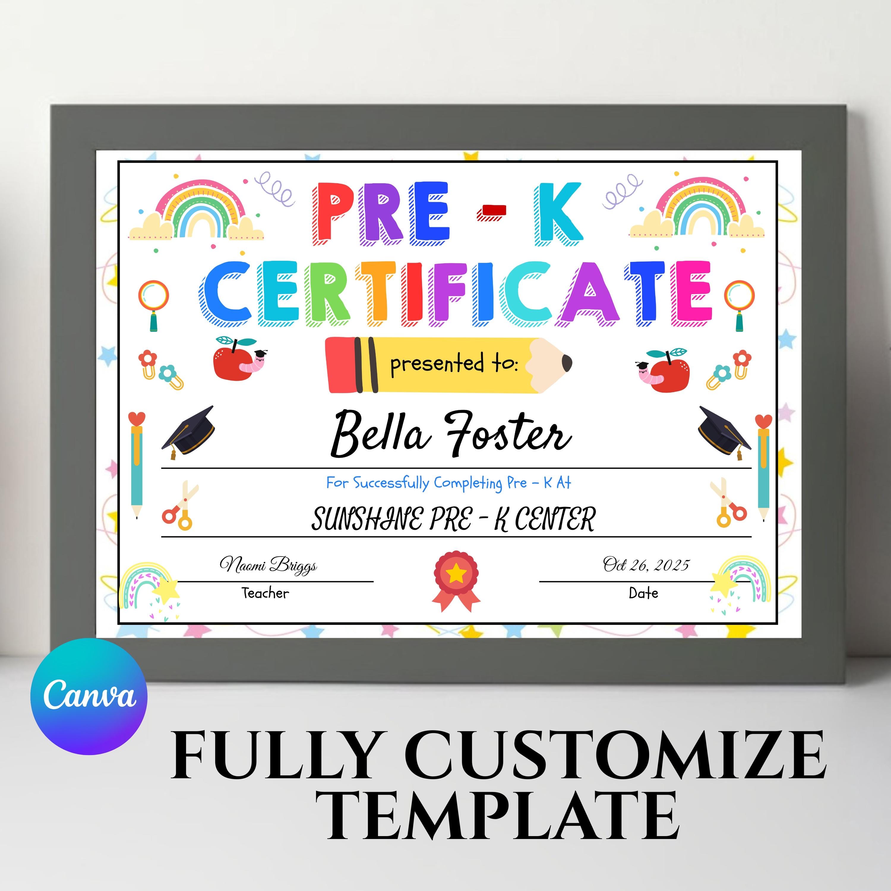 Editable Pre-k Certificate Template , Preschool Graduation Award ...