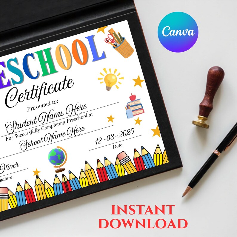 Editable Preschool Certificate Template – Printable Diploma, Prek ...
