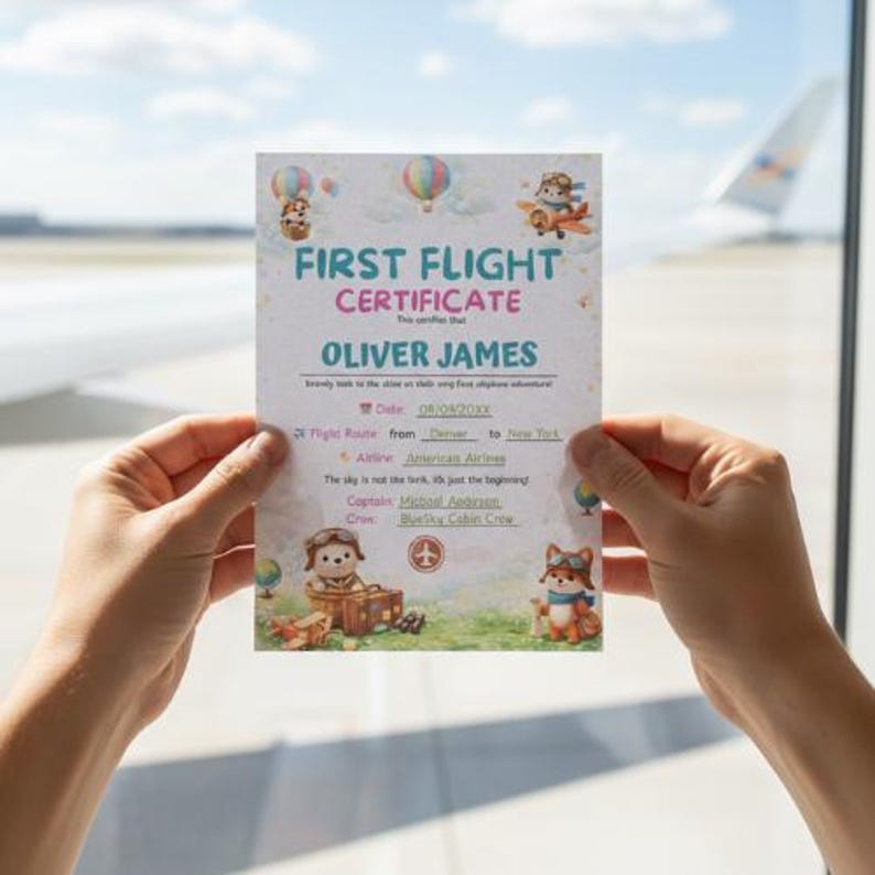 Editable First Flight Certificate Kids Travel Keepsake Baby's First ...