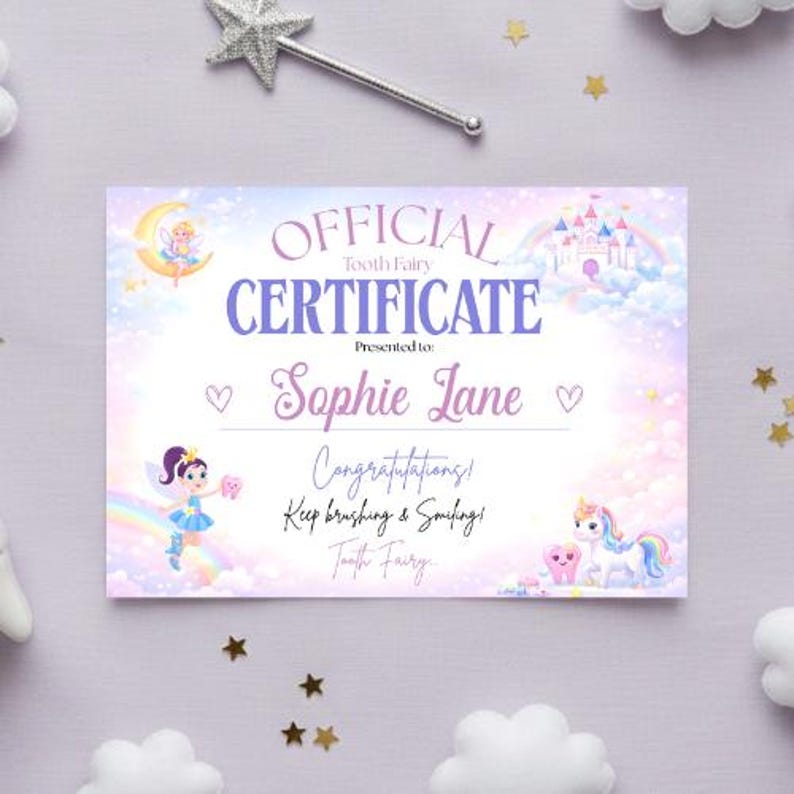Editable Tooth Fairy Certificate Printable Unicorn First Lost Tooth ...