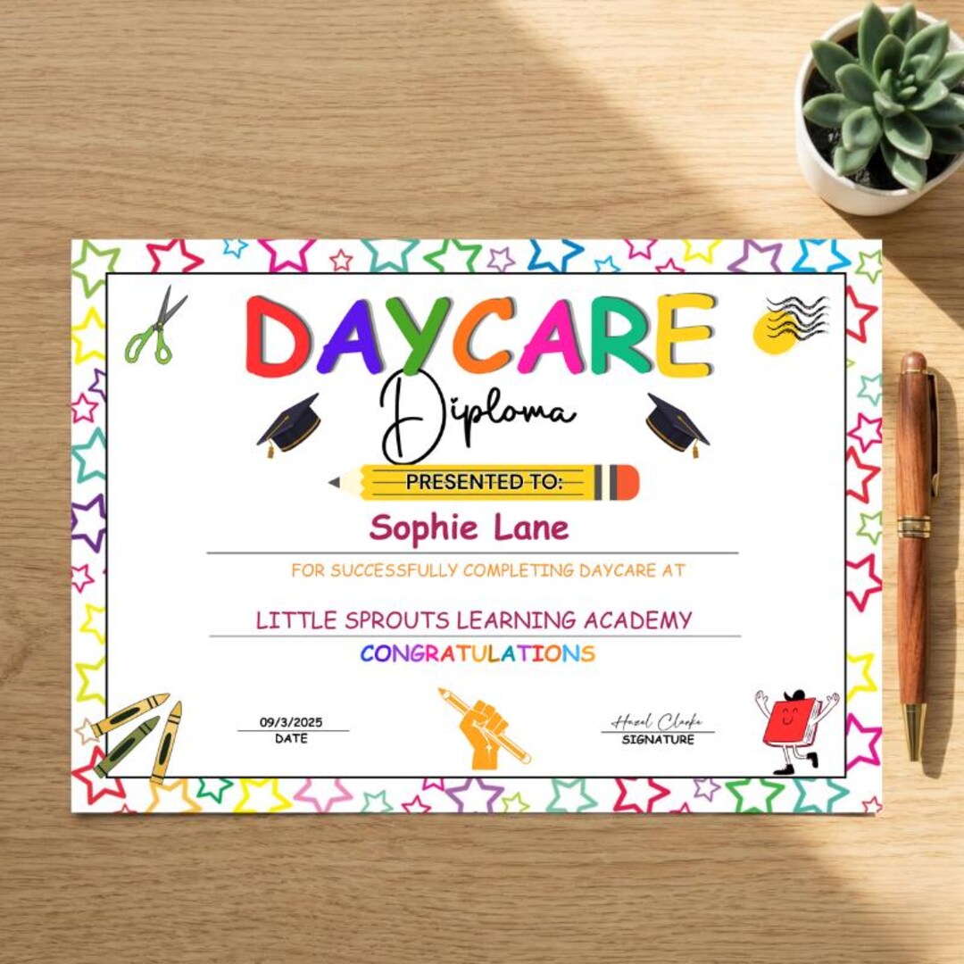 Editable Daycare Graduation Diploma Certificate, Printable Preschool ...