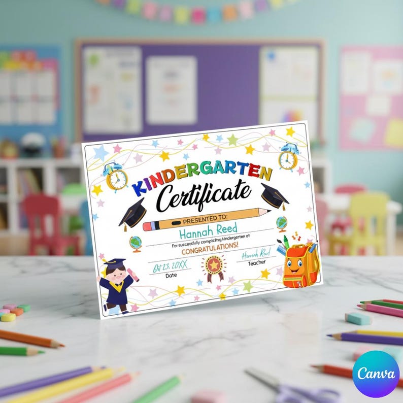 Editable Kindergarten Certificate Template, Printable Graduation Award ...