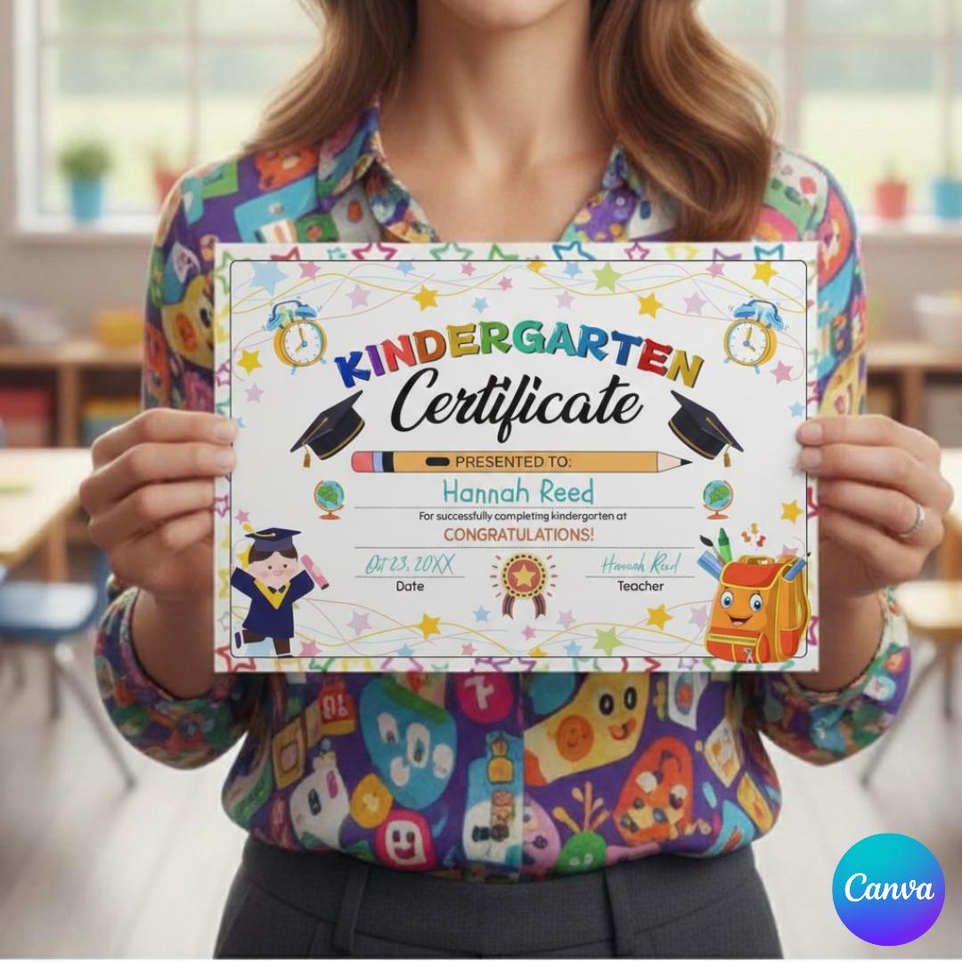 Editable Kindergarten Certificate Template, Printable Graduation Award ...