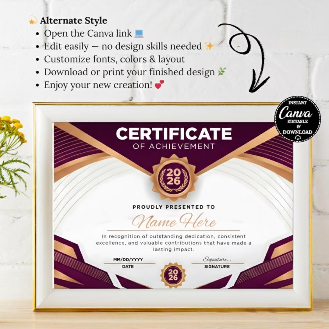 Editable Certificate of Achievement Template, Professional Award ...