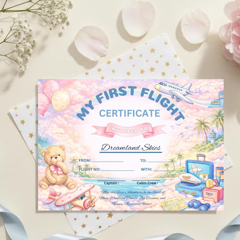 First Flight Certificate for Kids Editable Canva Template Airplane ...