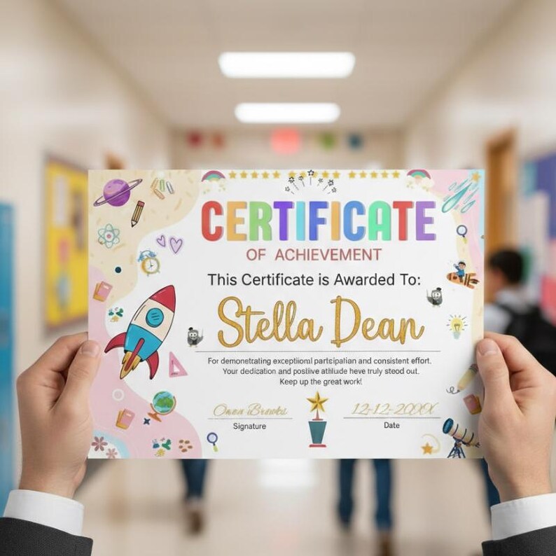 Editable Certificate of Achievement Space Theme Student Award Printable ...