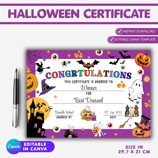 Printable Halloween Pumpkin Contest Certificates - Etsy
