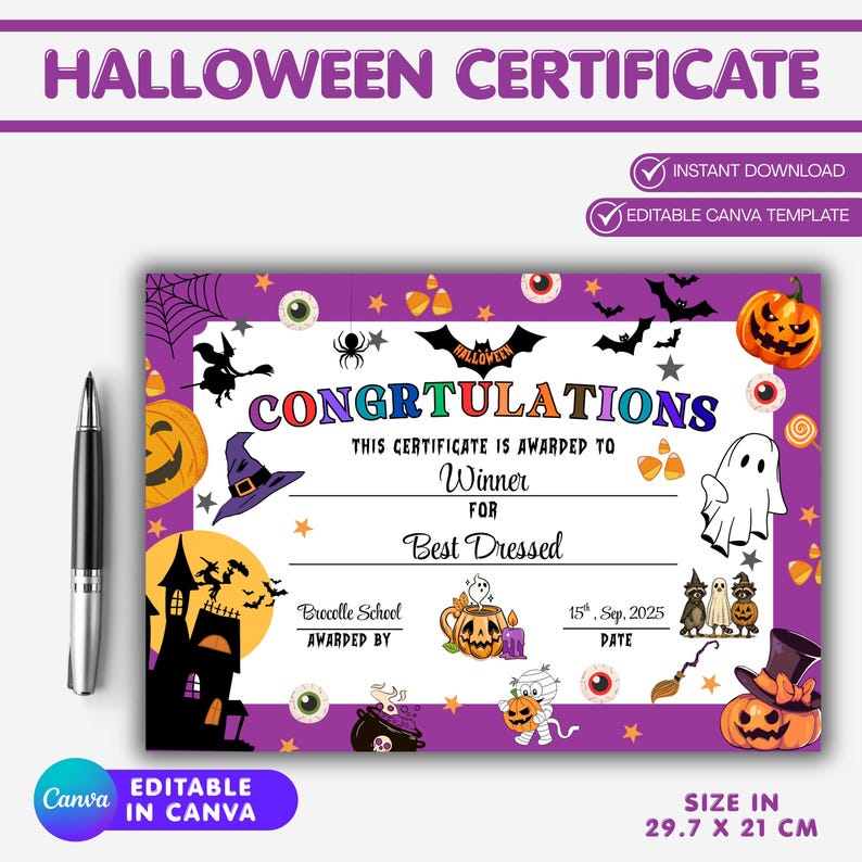 Editable Halloween Costume Award Certificate (digital Download) - Etsy