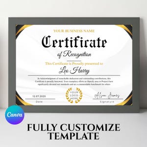 Editable Recognition Certificate Template – Printable Elegant ...