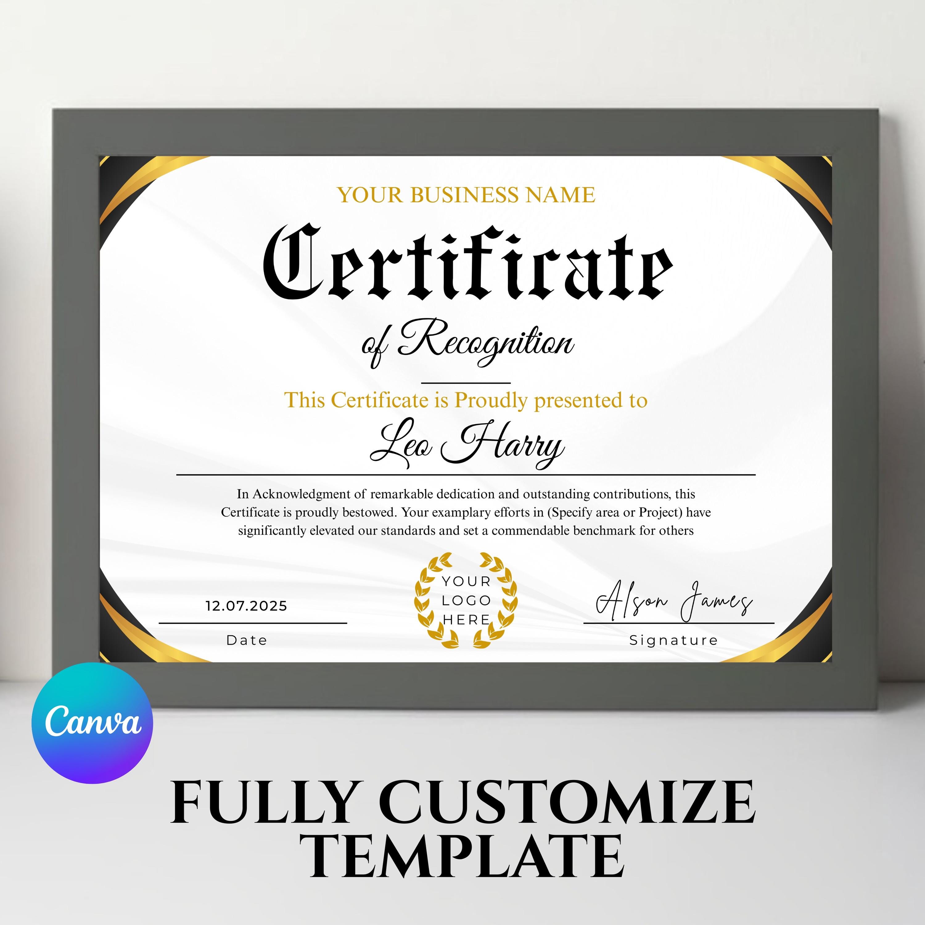 Editable Recognition Certificate Template – Printable Elegant ...