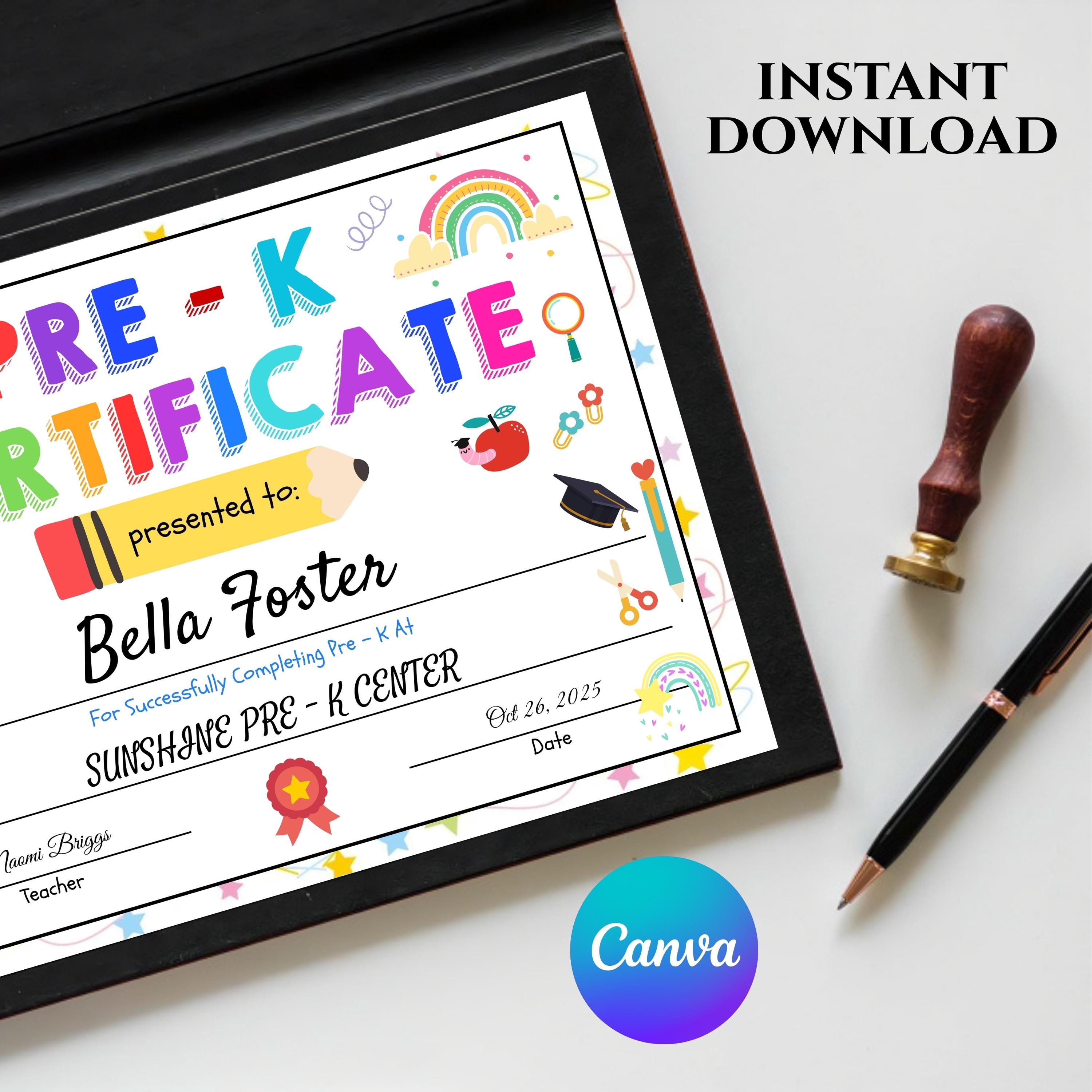 Editable Pre-k Certificate Template , Preschool Graduation Award ...