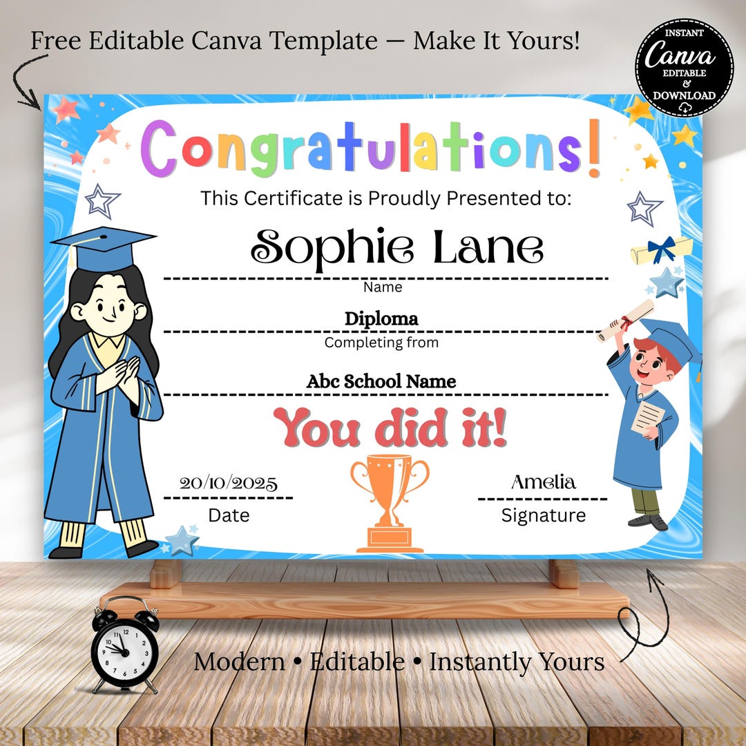 Editable Graduation Certificate Template: Printable Preschool ...