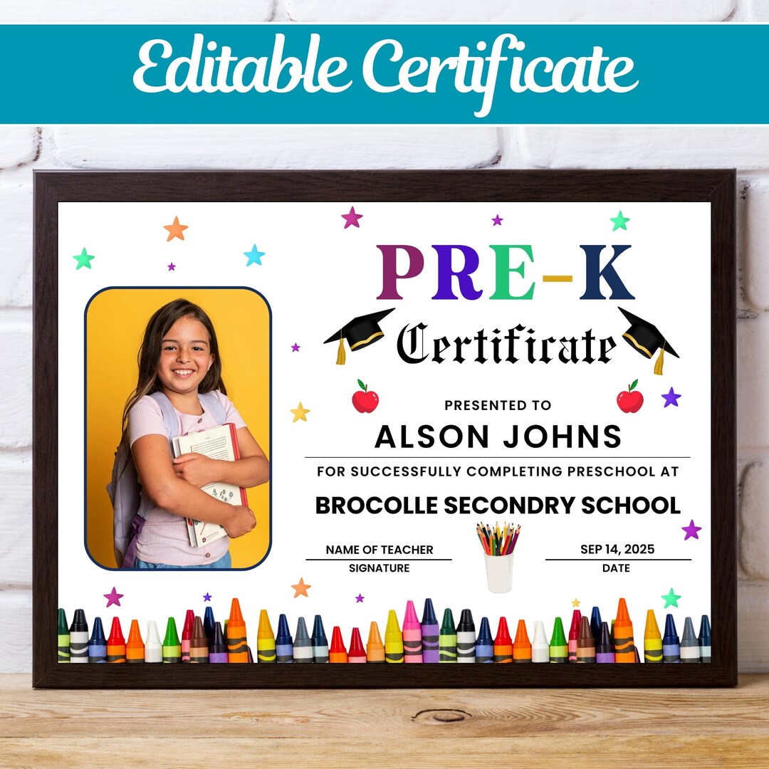 Editable Pre K Certificate Canva Template, Preschool Graduation Diploma ...