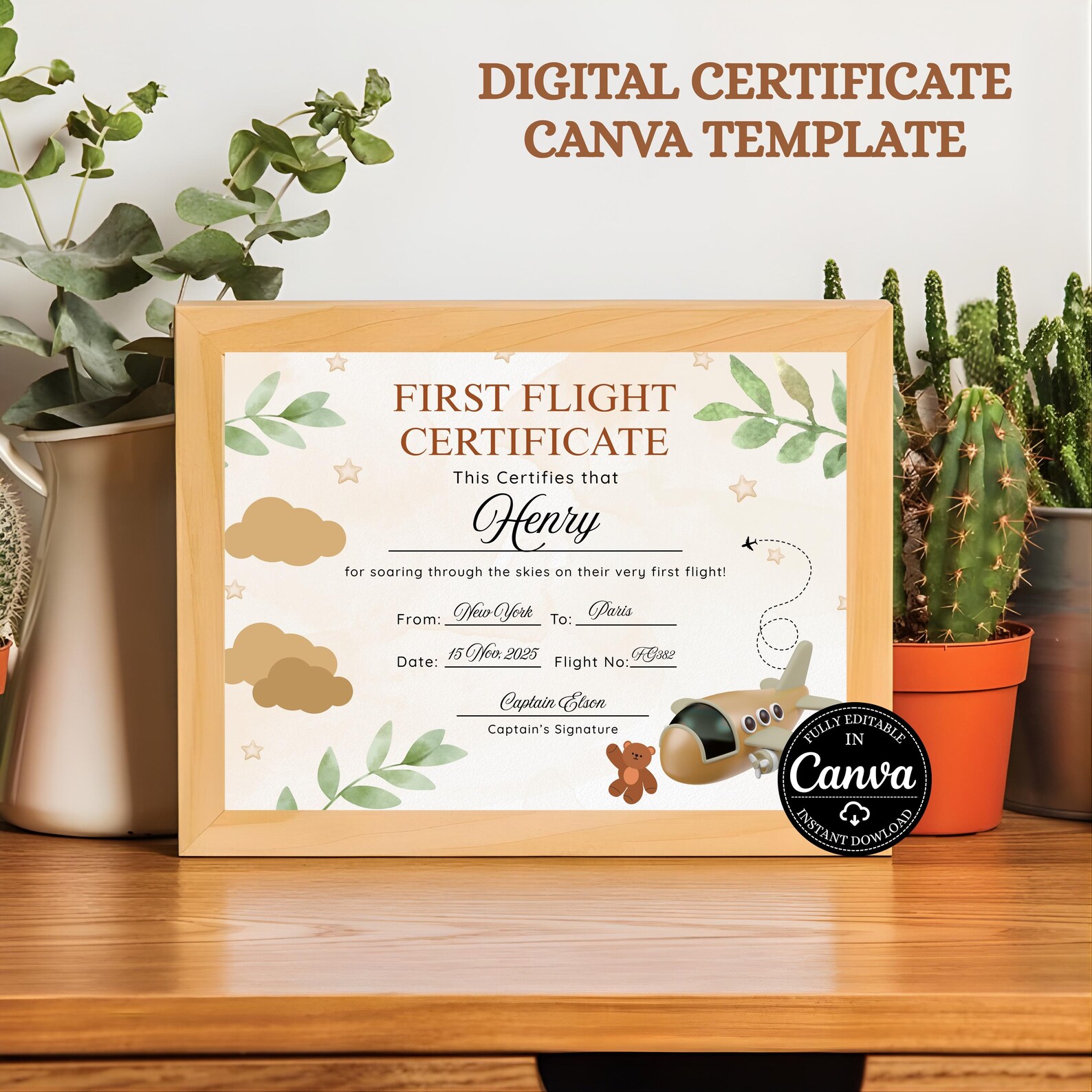 First Flight Certificate Template – Editable Kids Travel Milestone ...
