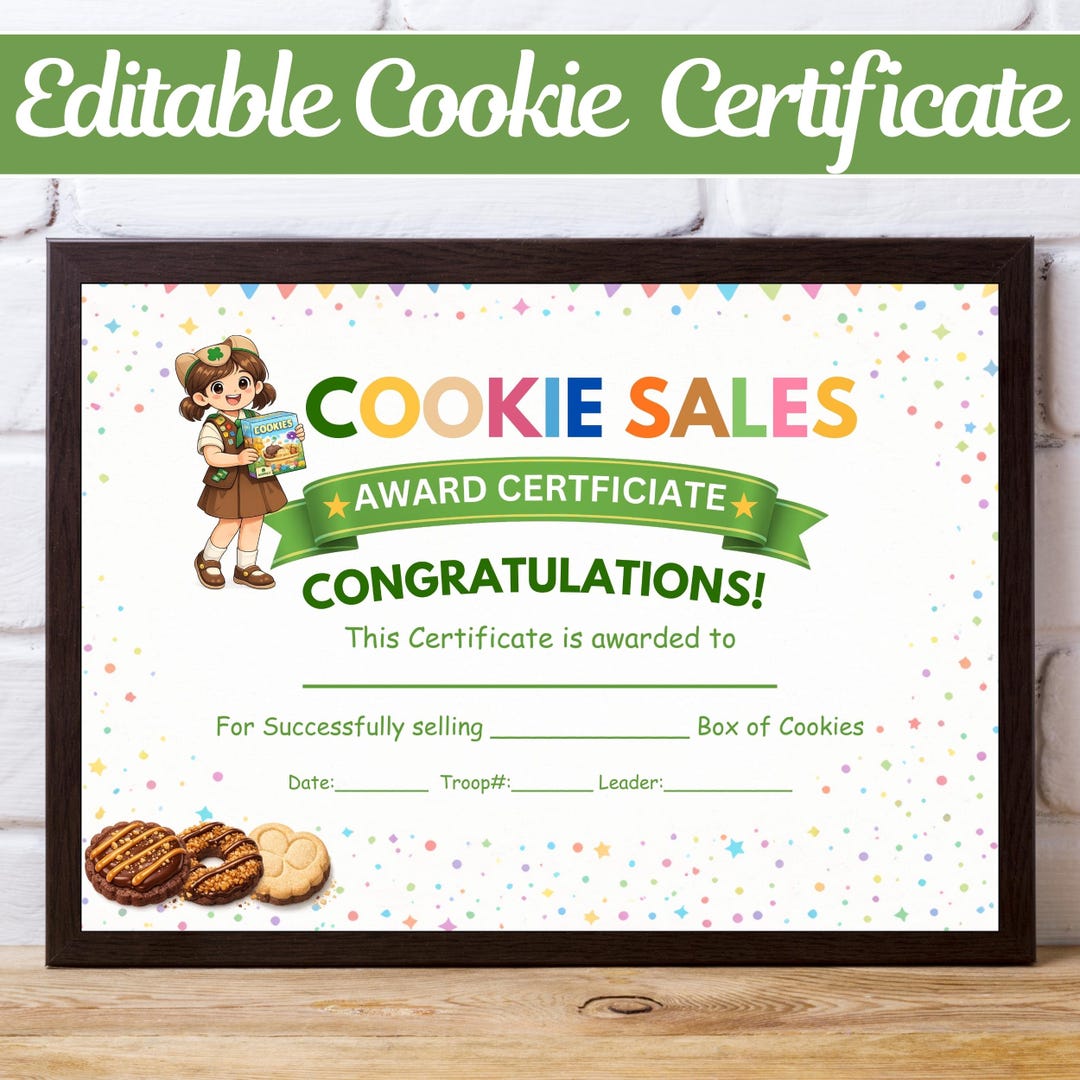 Editable Cookie Sales Award Certificate Canva Template, Kids Fundraiser ...