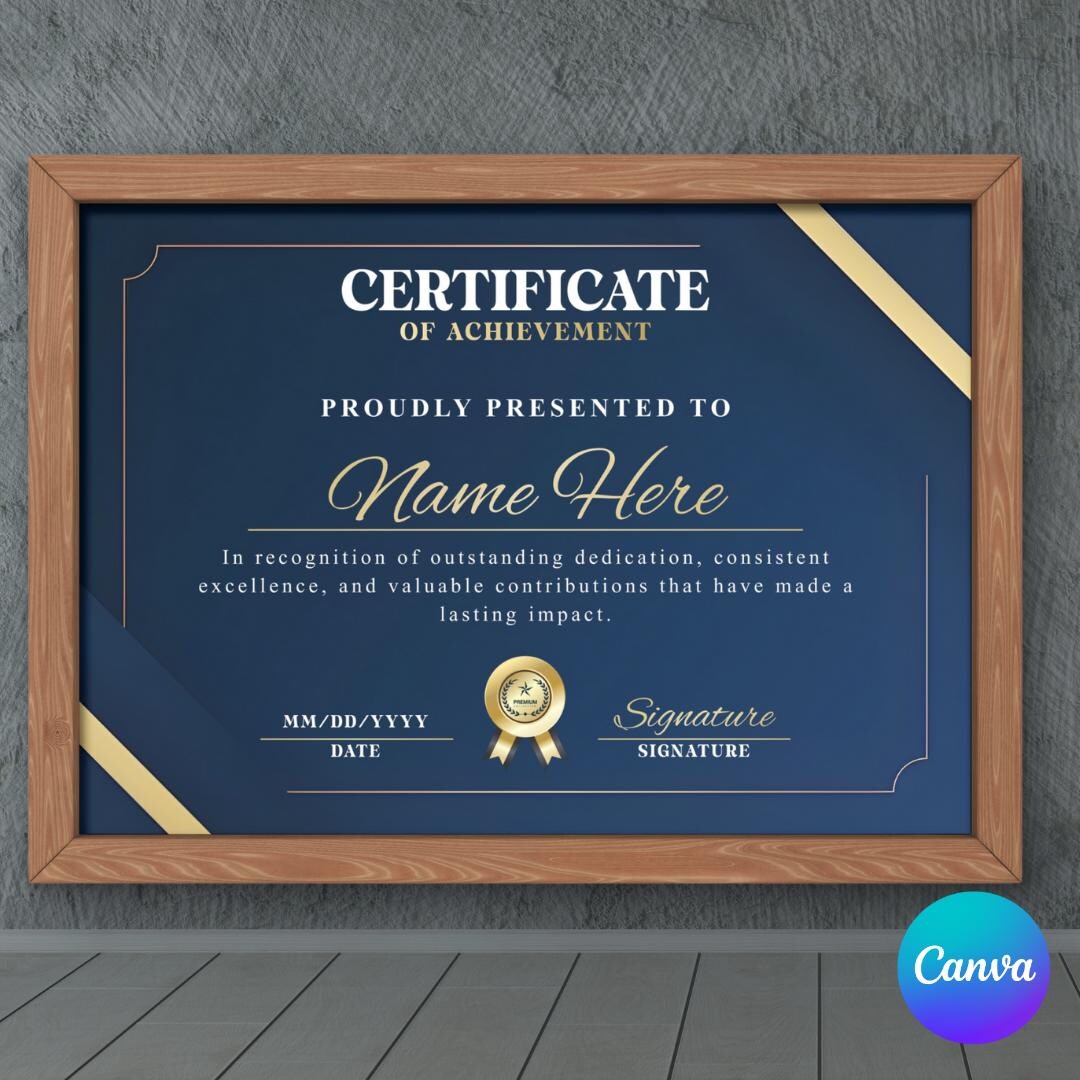 Certificate of Achievement Template, Navy Blue Gold Award Certificate ...