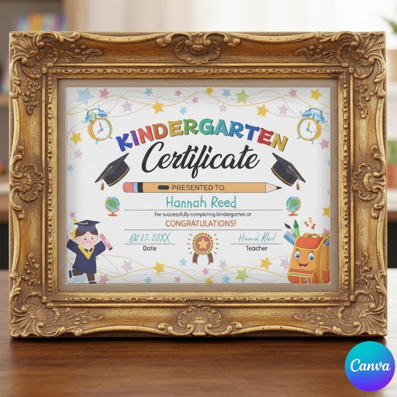 Editable Kindergarten Certificate Template, Printable Graduation Award ...