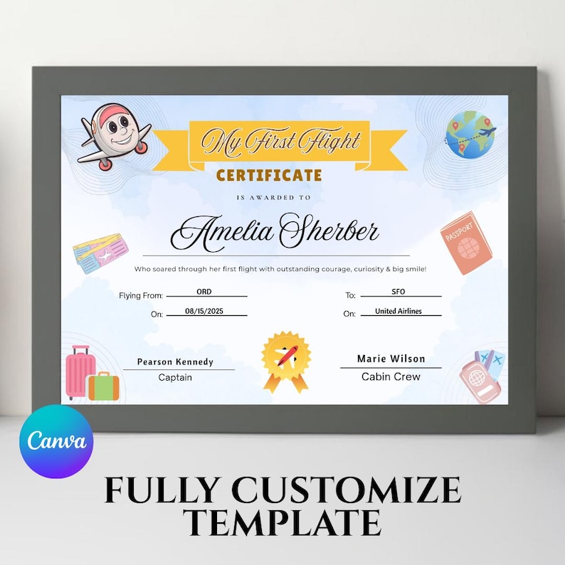 First Flight Certificate for Kids: Airplane Travel Keepsake (PDF ...