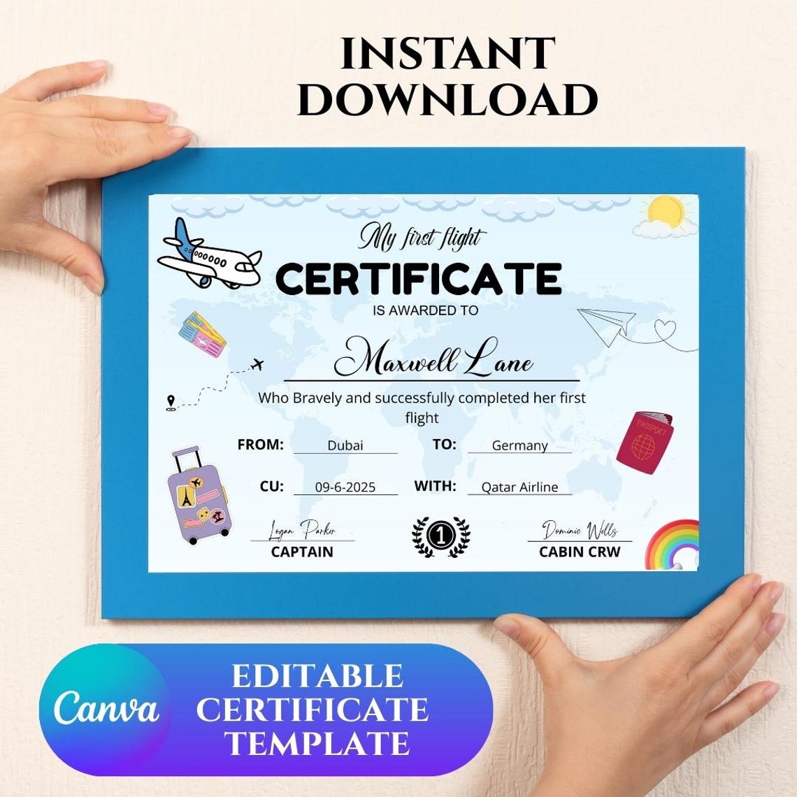 My First Flight Certificate Template: Editable Travel Keepsake (digital ...