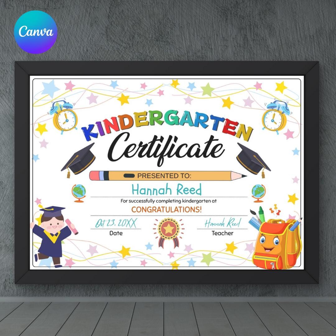 Editable Kindergarten Certificate Template, Printable Graduation Award ...