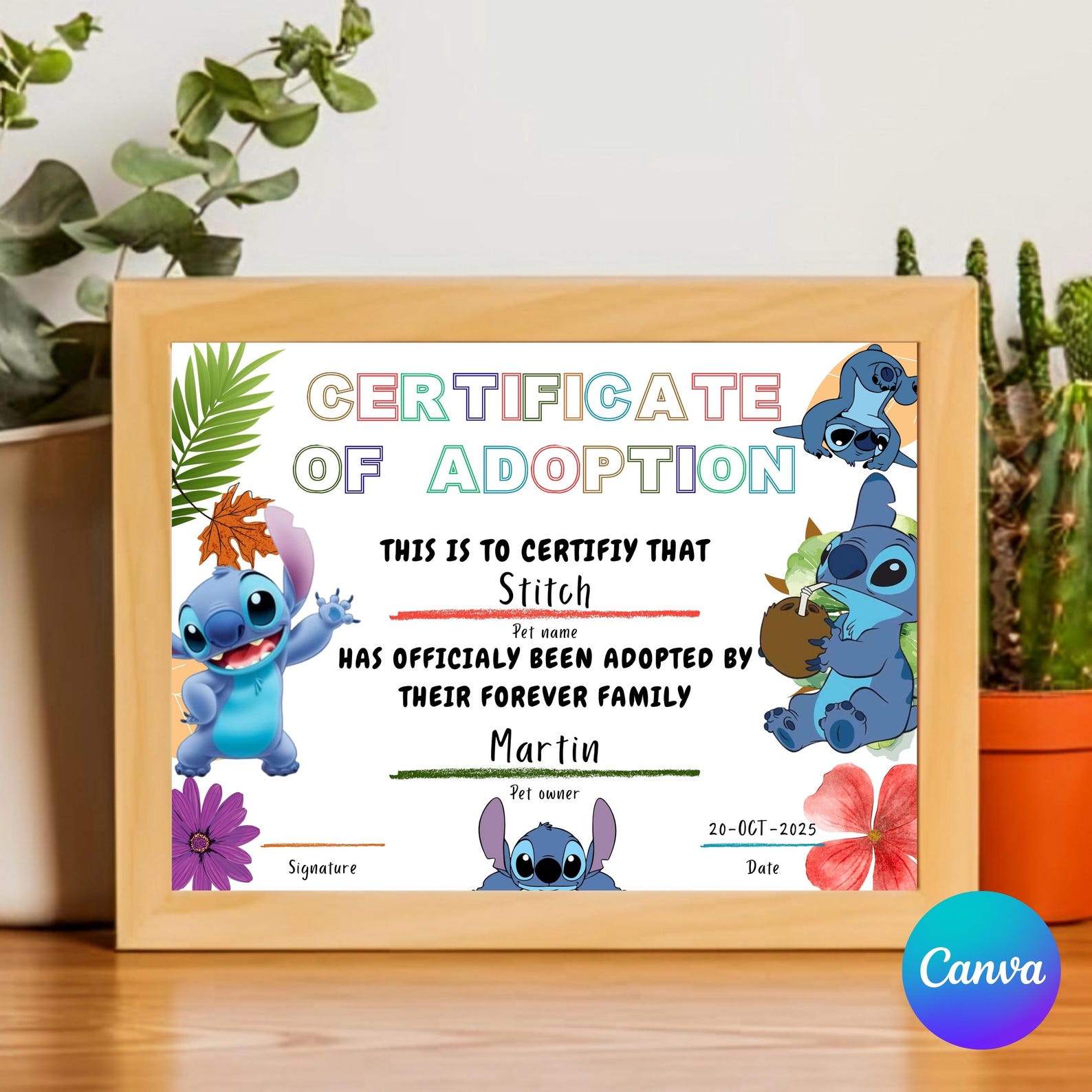 Editable Stitch Adoption Certificate: Minimalist Pet Keepsake ( Digital ...