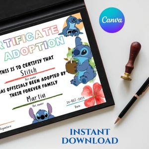 Editable Stitch Adoption Certificate: Minimalist Pet Keepsake ( Digital ...