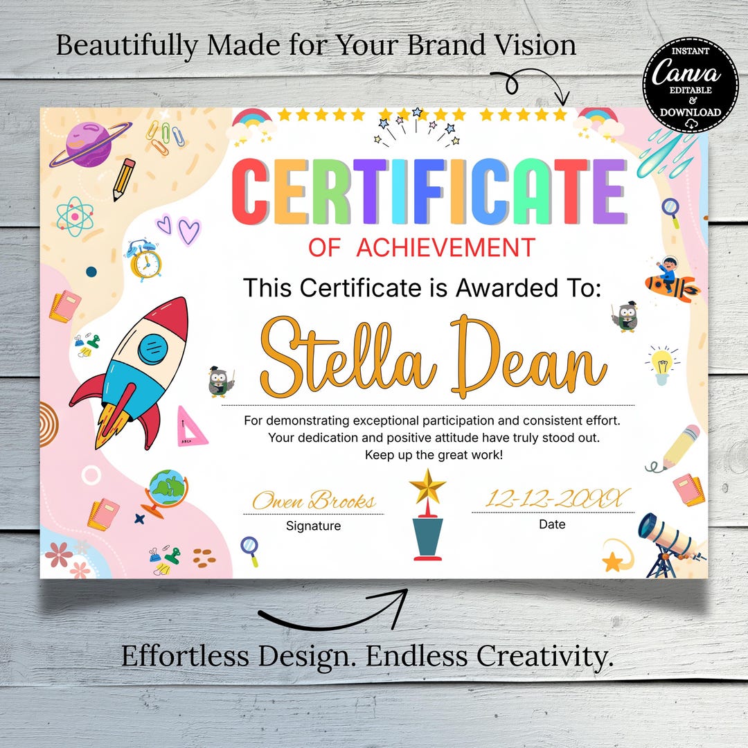 Editable Certificate of Achievement Space Theme Student Award Printable ...