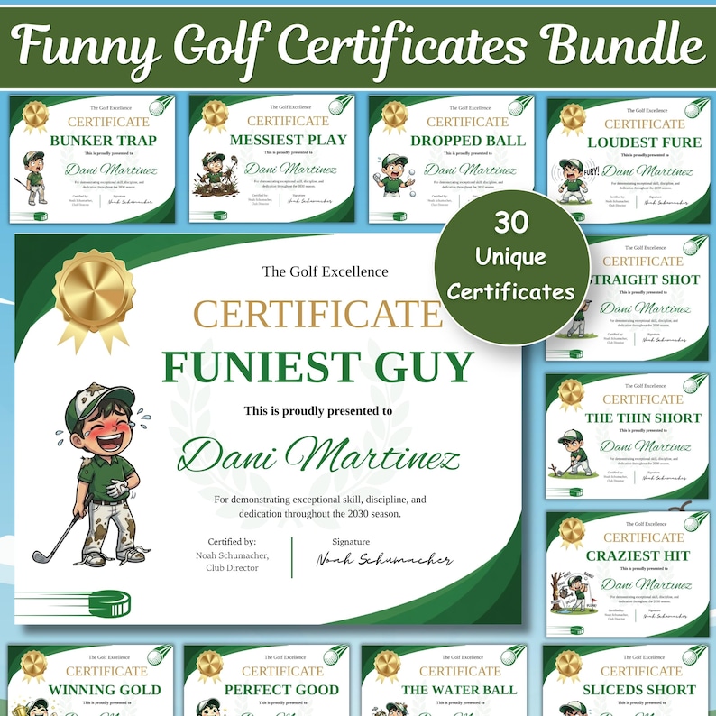 Editable Golf Award Certificates Bundle Canva Template, 30 Golf ...