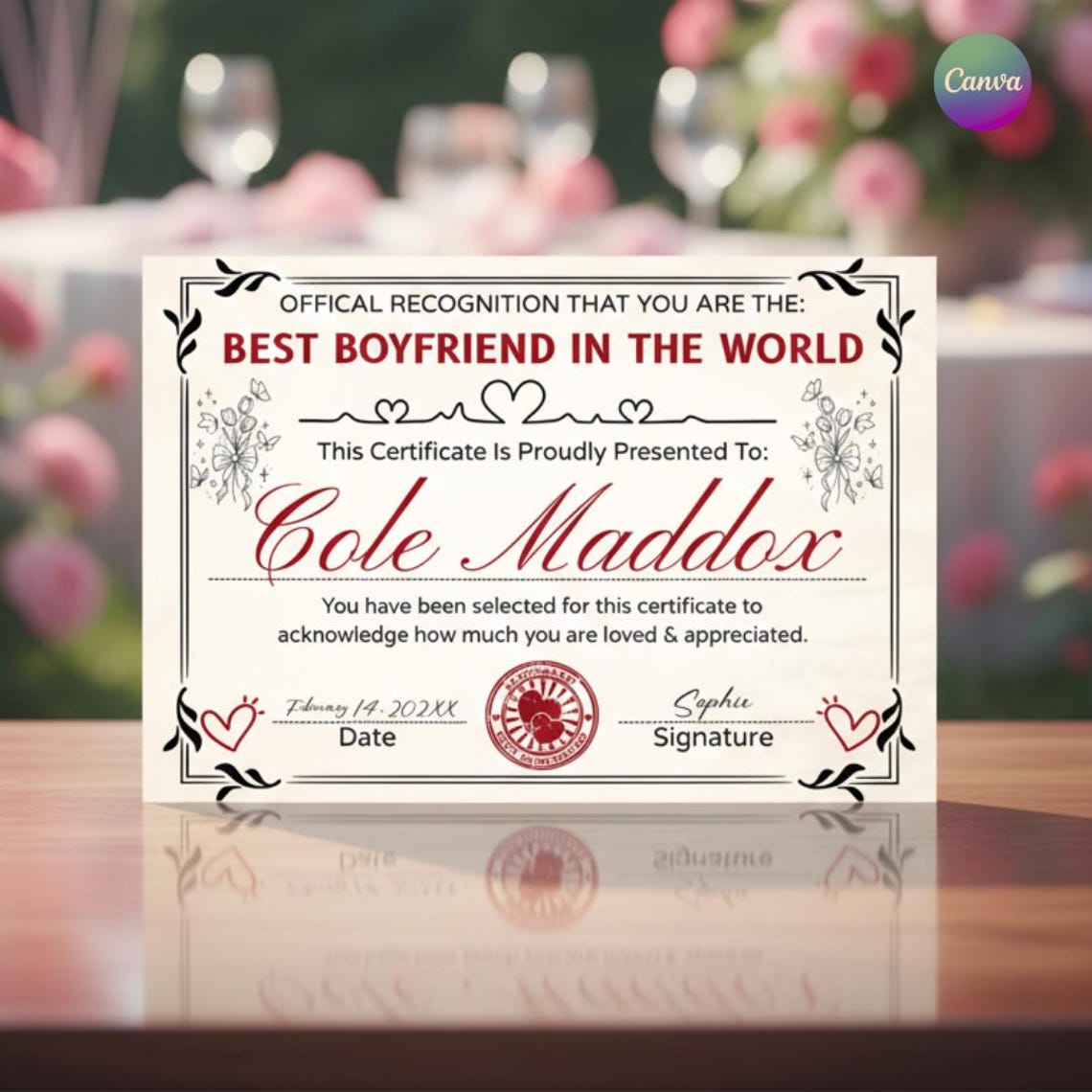 Editable Boyfriend Certificate Canva Template, Funny Award Gift for Him ...