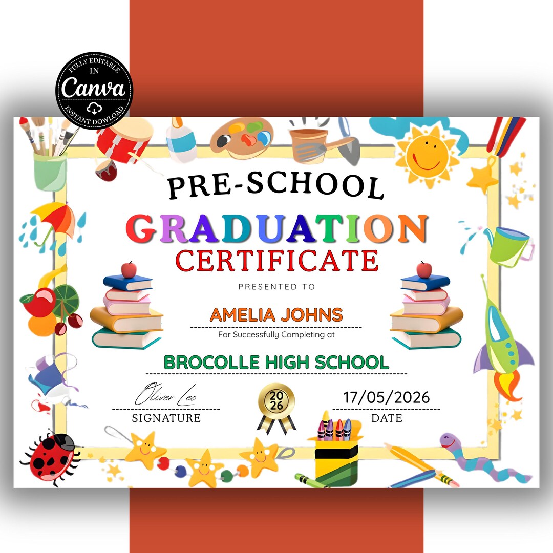 Editable Preschool Graduation Certificate Template: Printable Pre-k ...