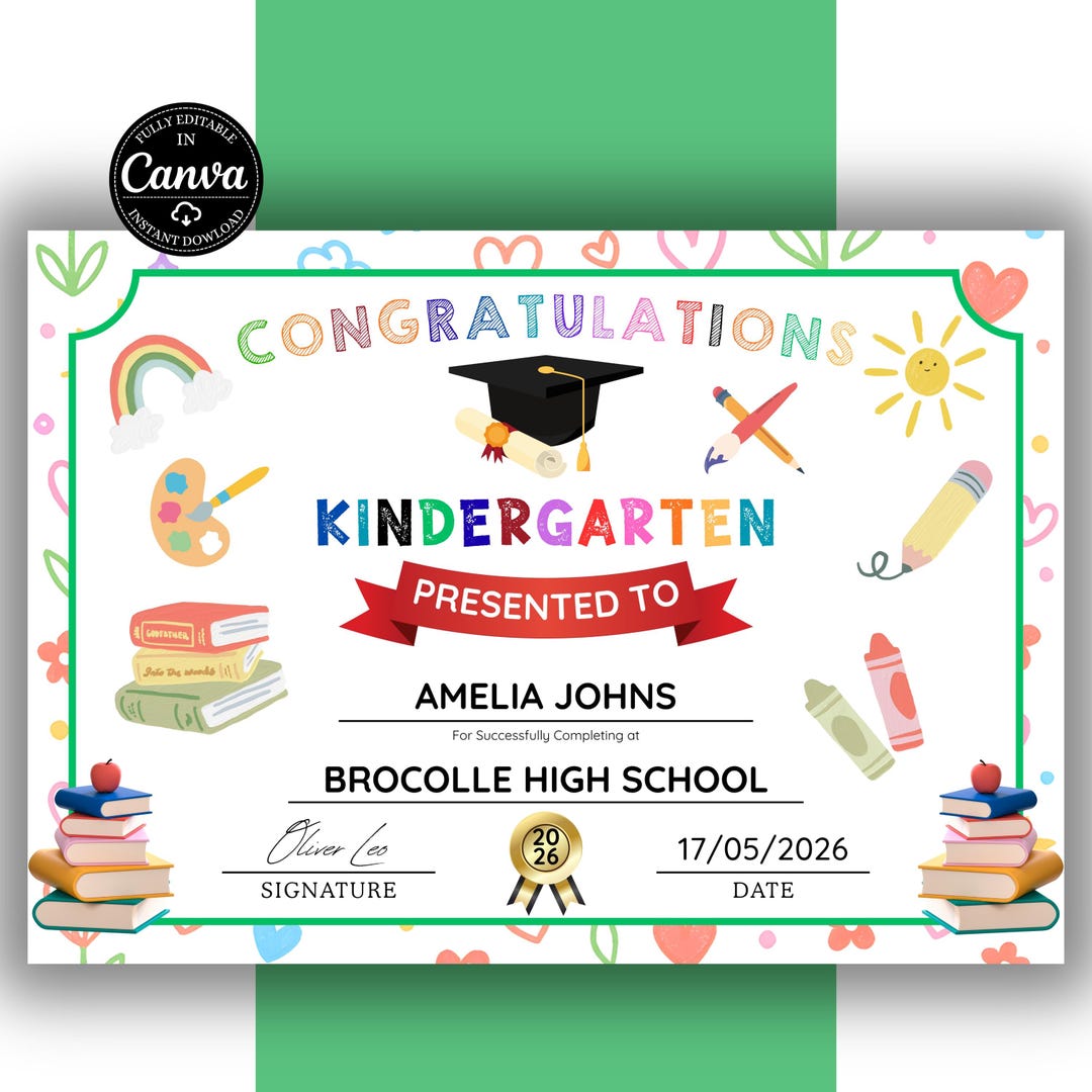 Kindergarten Graduation Certificate Template: Printable Preschool ...